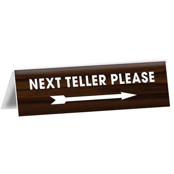 Engraved Counter Bent Next Teller Bank Sign | 2" x 8" | Custom Signs