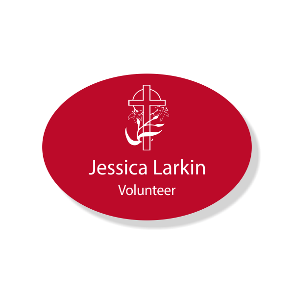 Oval Lily Cross Faith Engraved Name Tag - Name Tag Wizard