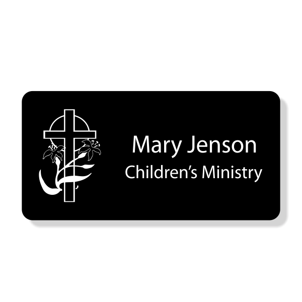Rectangle Lily Cross Faith Engraved Name Tag - Name Tag Wizard