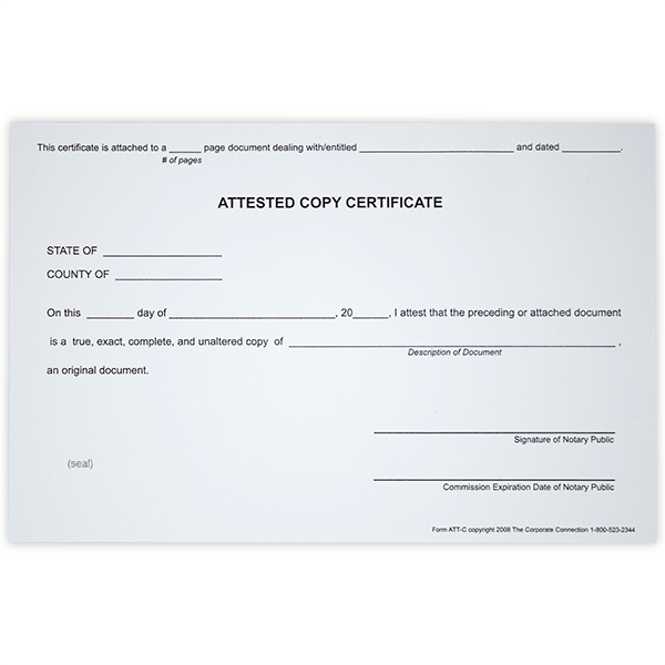 Attested Copy Notary Certificates Corp Connect