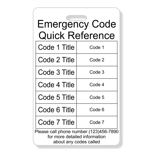 Emergency Code Wallet Reference Card | Customsigns.com