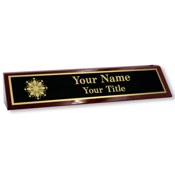 Piano Rosewood Desk Wedge with Black Plate and logo | 2" x 10" | HC Brands
