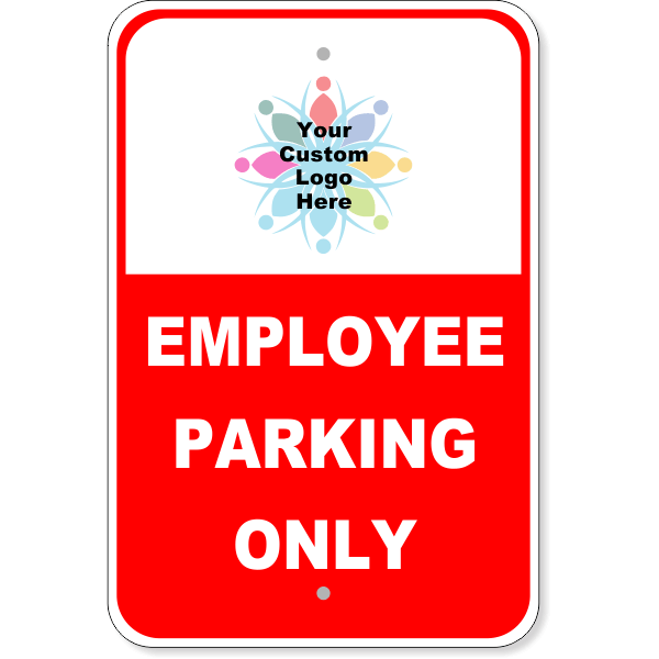 Custom Logo Red Employee Parking Aluminum Sign | 18" x 12" | HC Brands