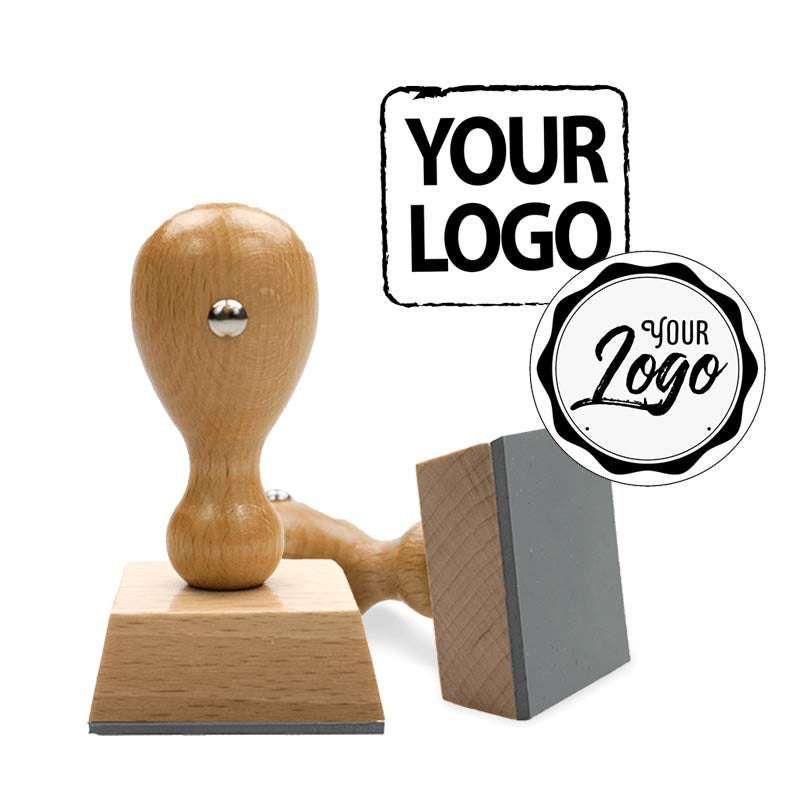 Square & Round Logo Stamp | Small Wood Handle Hand Stamp | HC Brands
