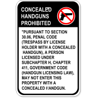 Texas Concealed Weapons Sign 30.06 English | 18" x 12" | HC Brands