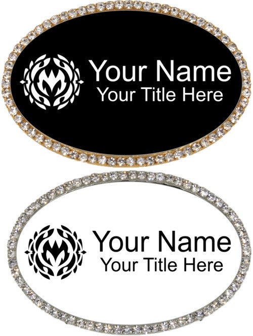 Bling Rhinestone Engraved Oval Name Badge | HC Brands