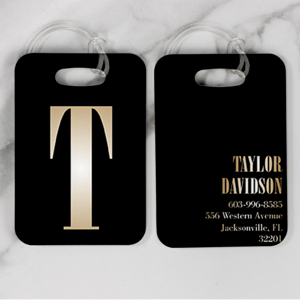 Gold Lettering Monogram Luggage Tag - Name Tag Wizard